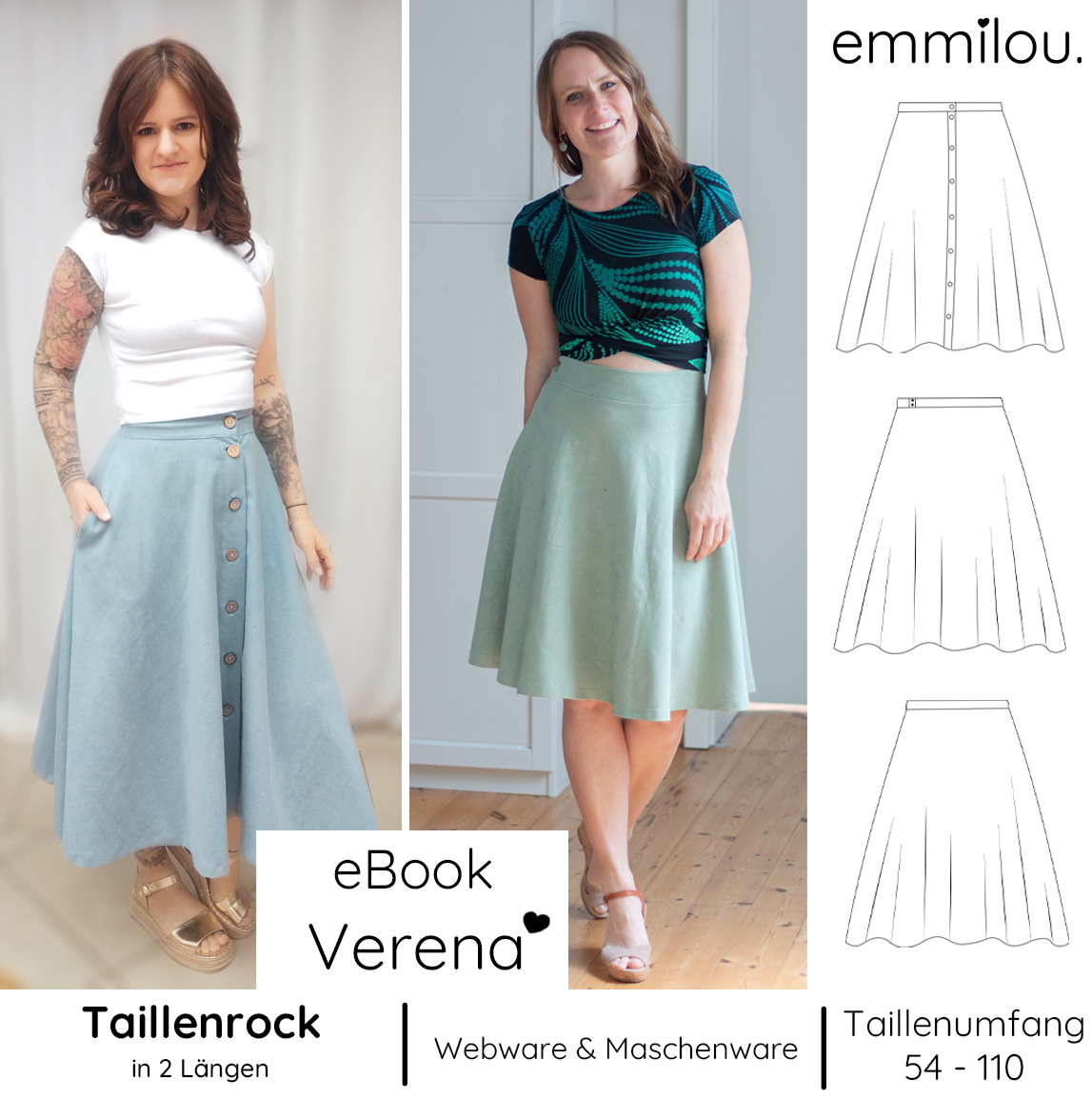 emmilou. - eBook Taillenrock "Verena" Größe 30-50 (Taillenumfang 54-110 ...